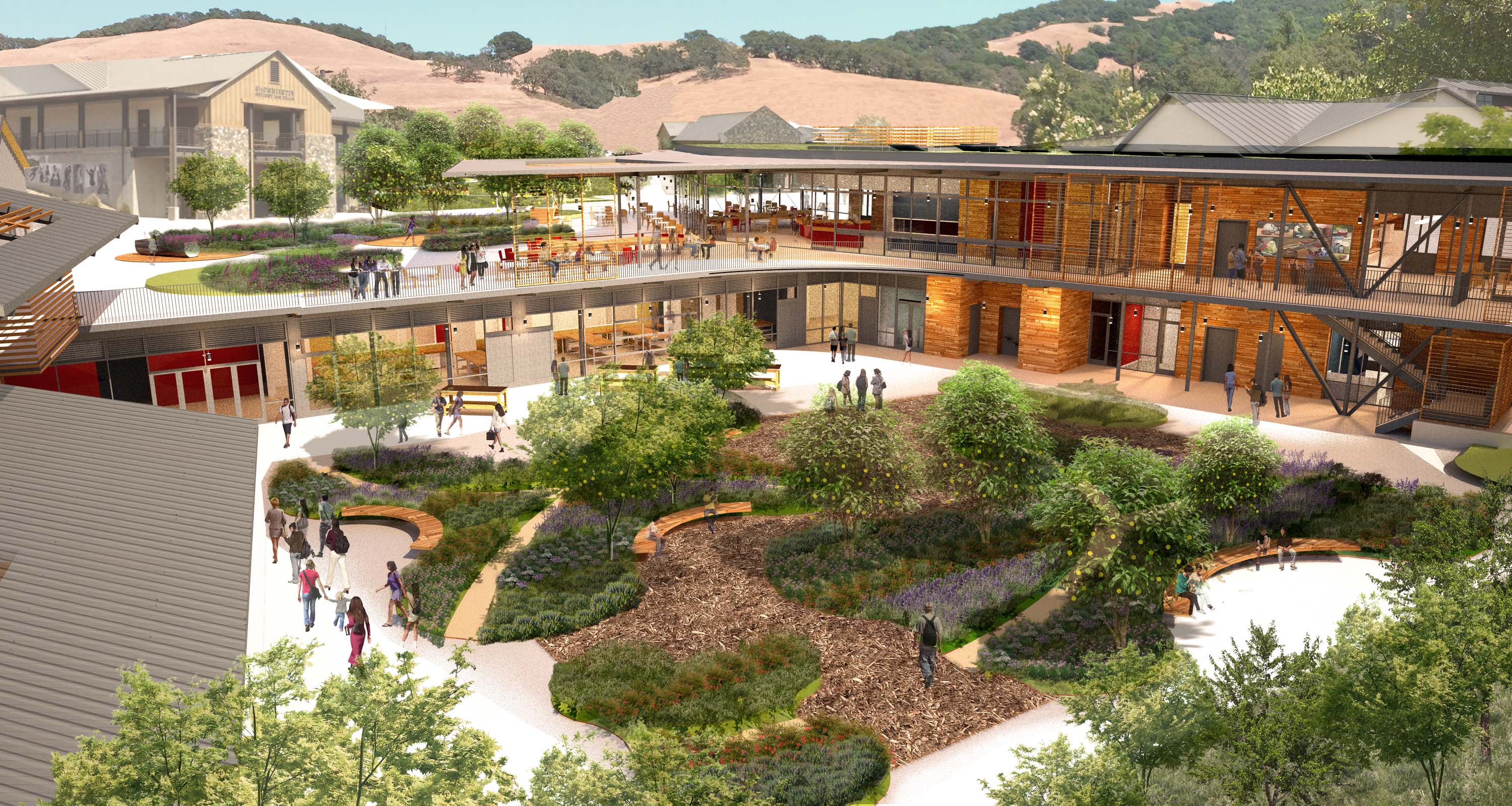 An aerial view of the Guild & Commons Buildings of Sonoma Academy, a ...